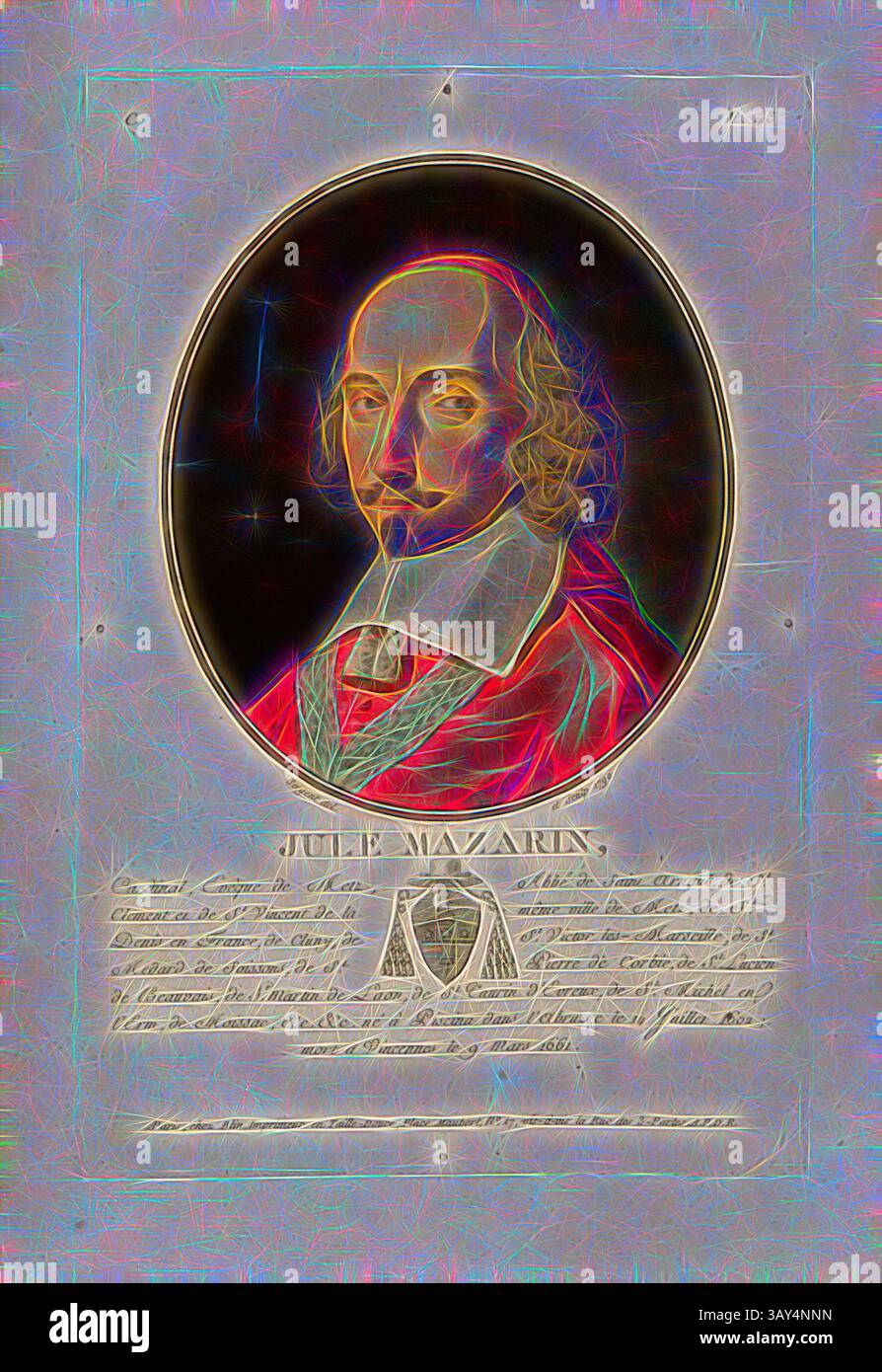 A stylized portrait depicts a historical figure with a prominent collar ...