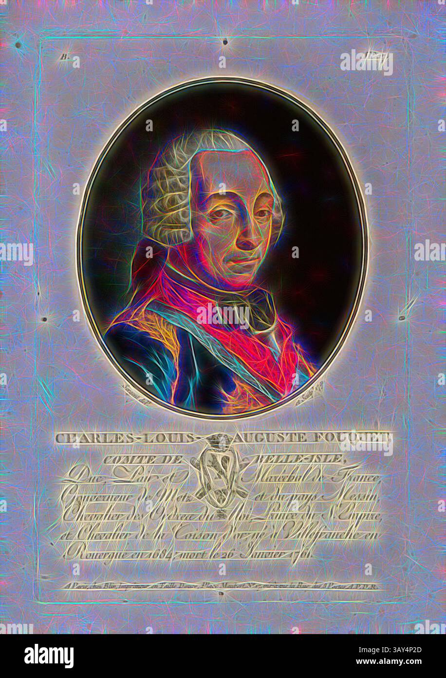 A stylized portrait of Charles-Louis-Auguste Fouquet, depicting him in ...