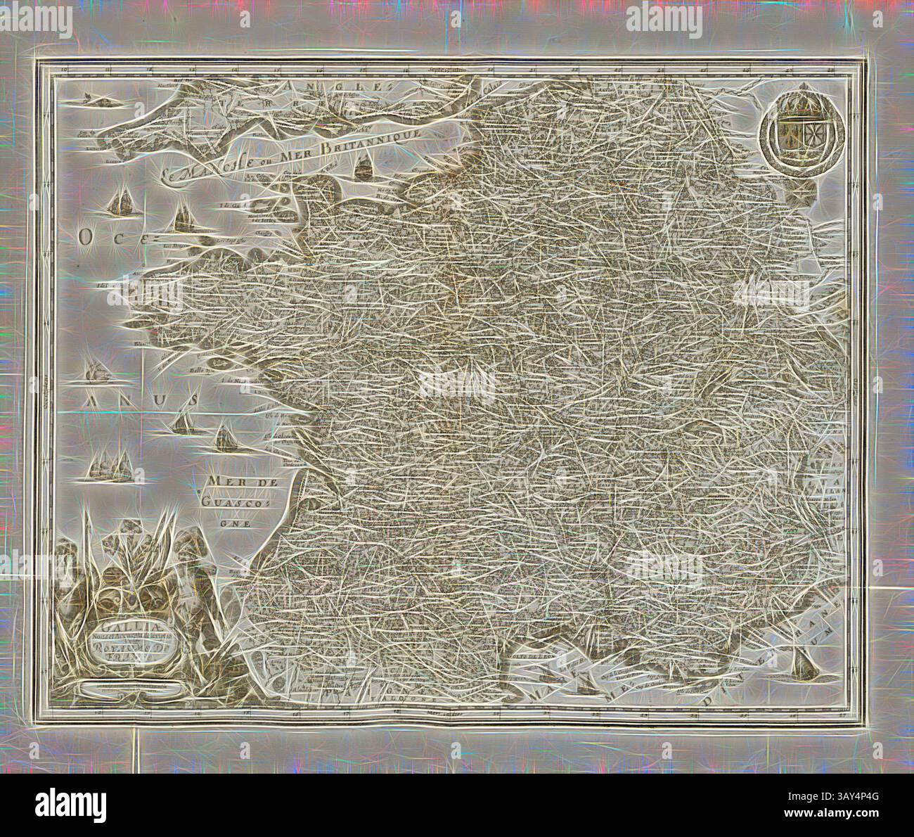 An intricate map showcasing a coastal region, featuring detailed ...