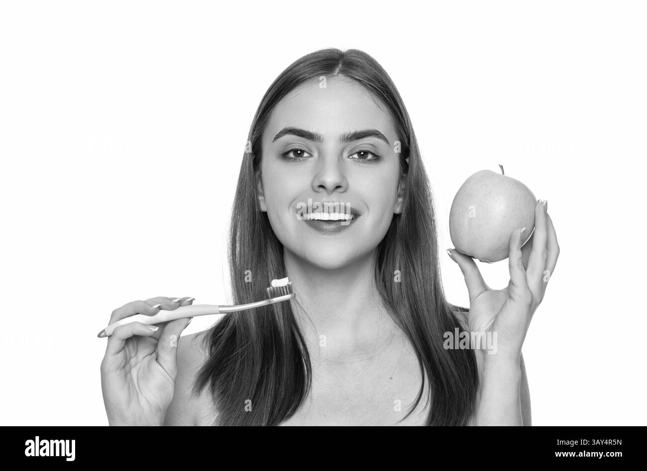 Woman brushing teeth with electric toothbrush. Girl brushing her teeth ...
