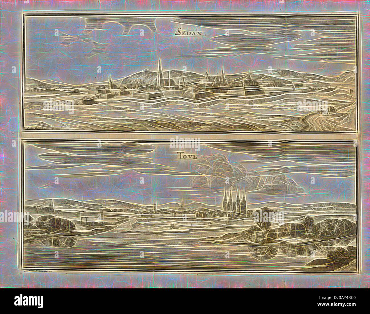 Detailed illustration showcases two panoramic landscapes hi-res stock ...