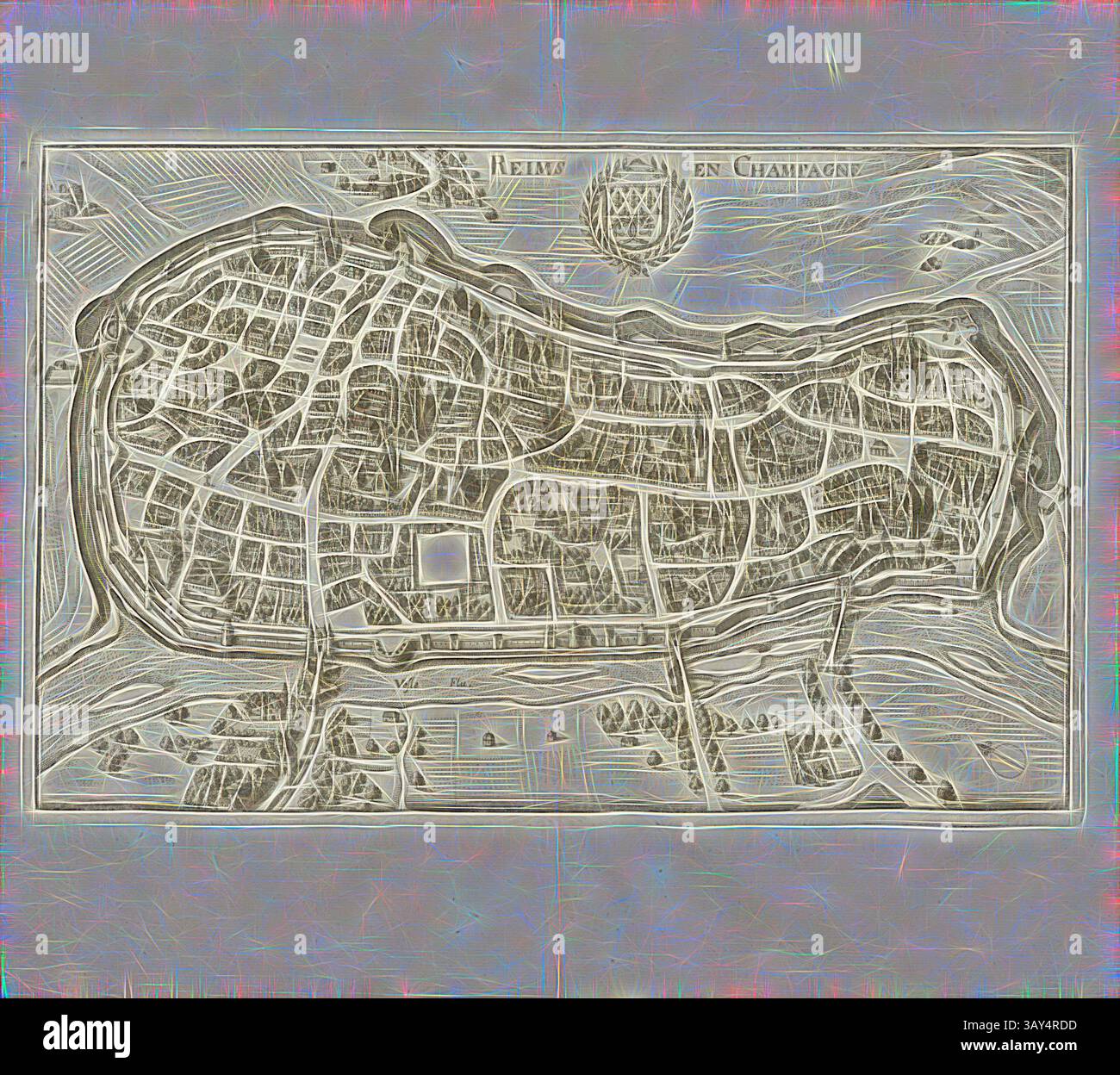 A detailed map of the city of Reims in the Champagne region ...