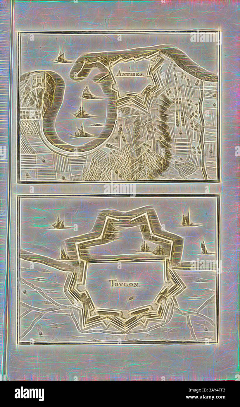 A detailed illustration featuring two historical maps. The upper map ...