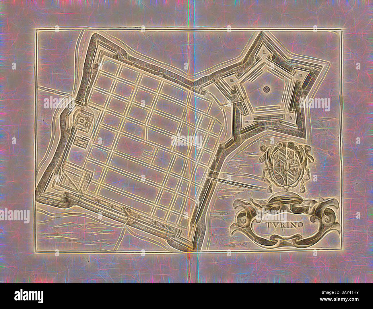 A detailed map illustrating a city layout, featuring geometric patterns ...