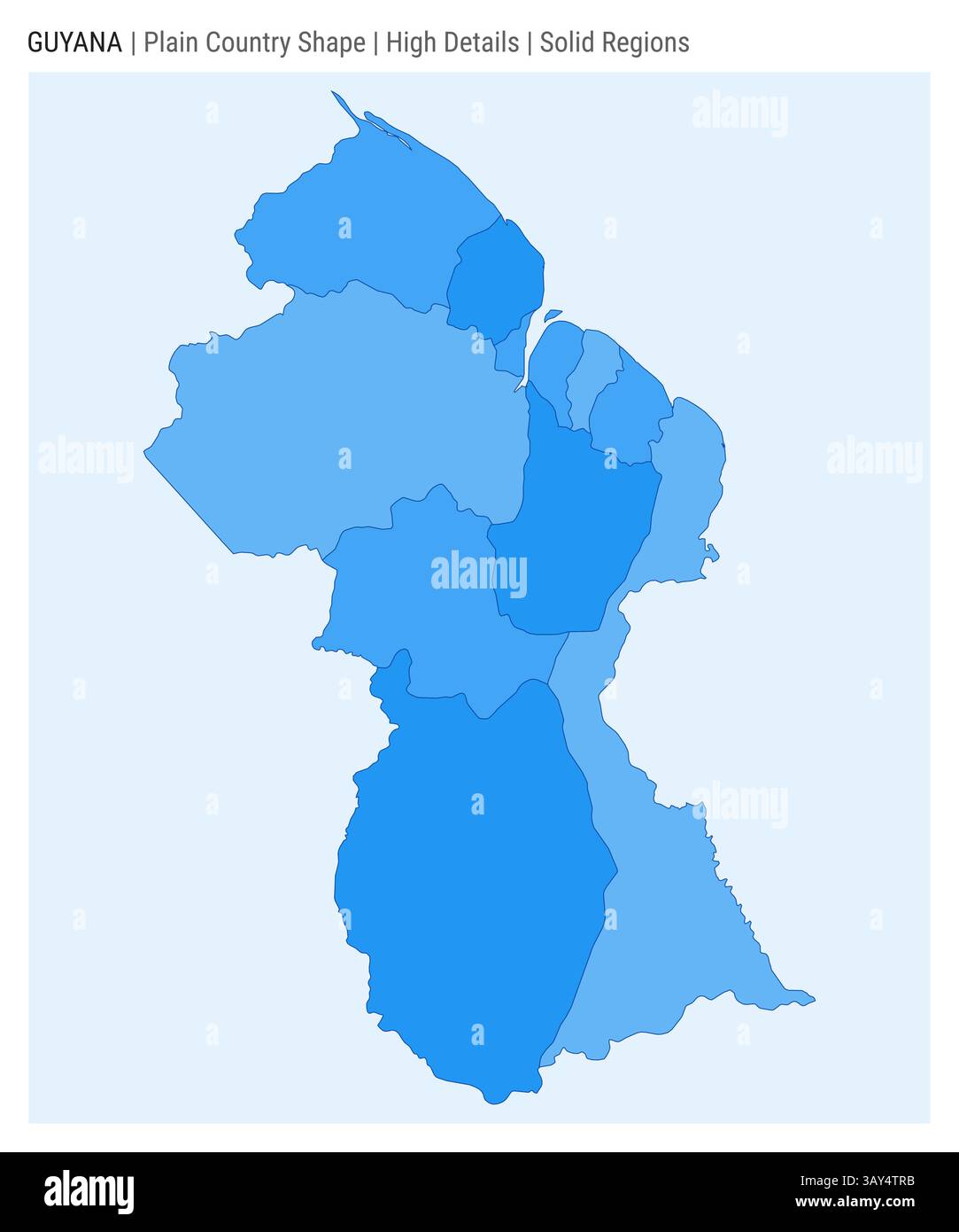 Guyana plain country map. High details. Solid regions style. Shape of ...