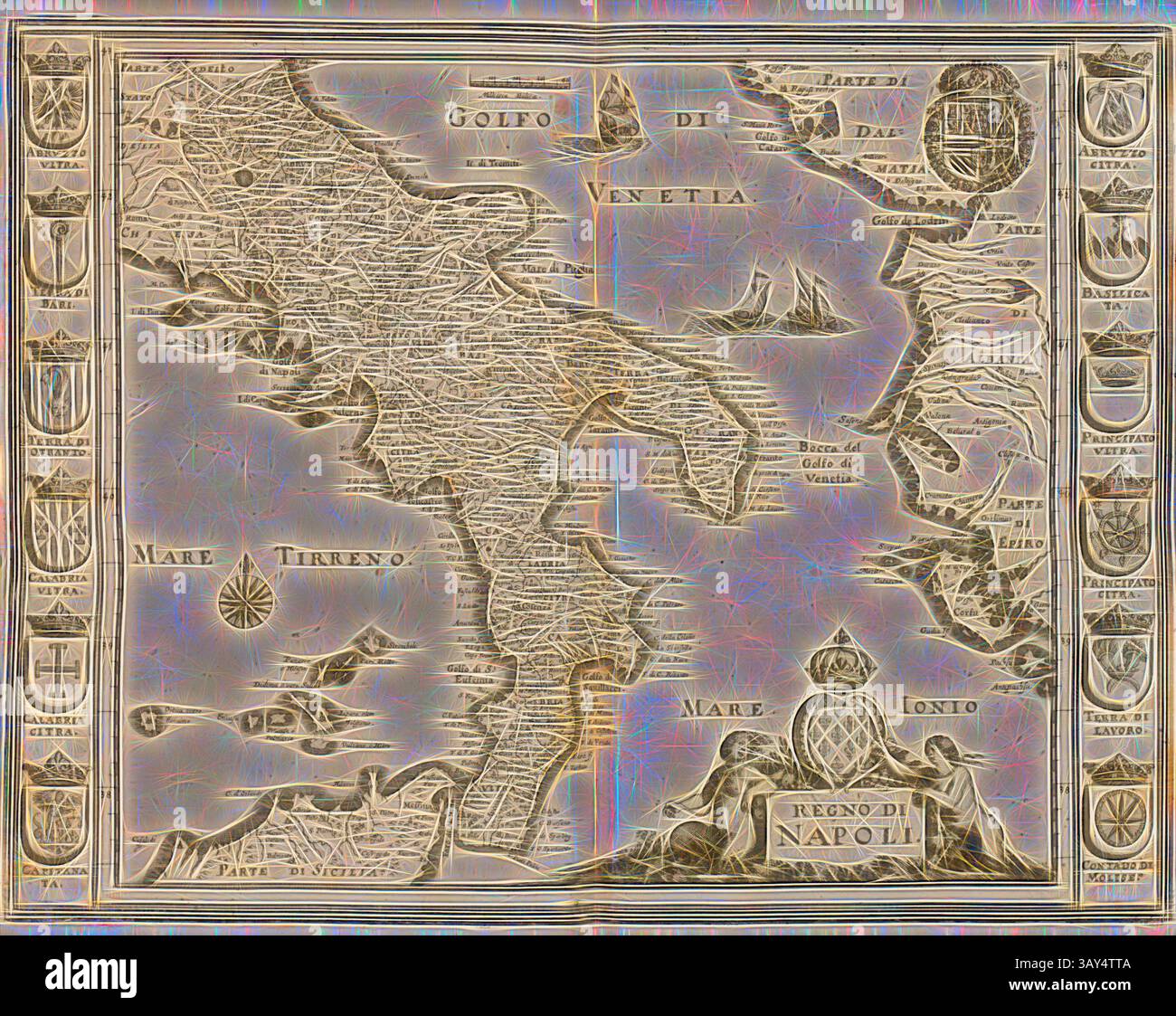 An intricate historical map of the Gulf of Venice and surrounding regions, featuring detailed ...