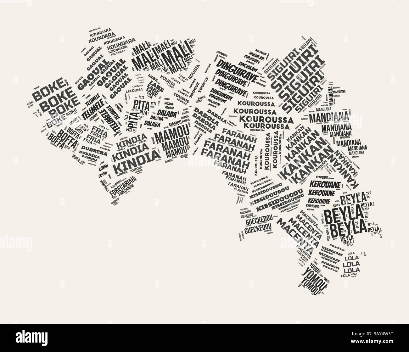 Guinea Word Cloud. Country with regions division. Guinea typographic ...