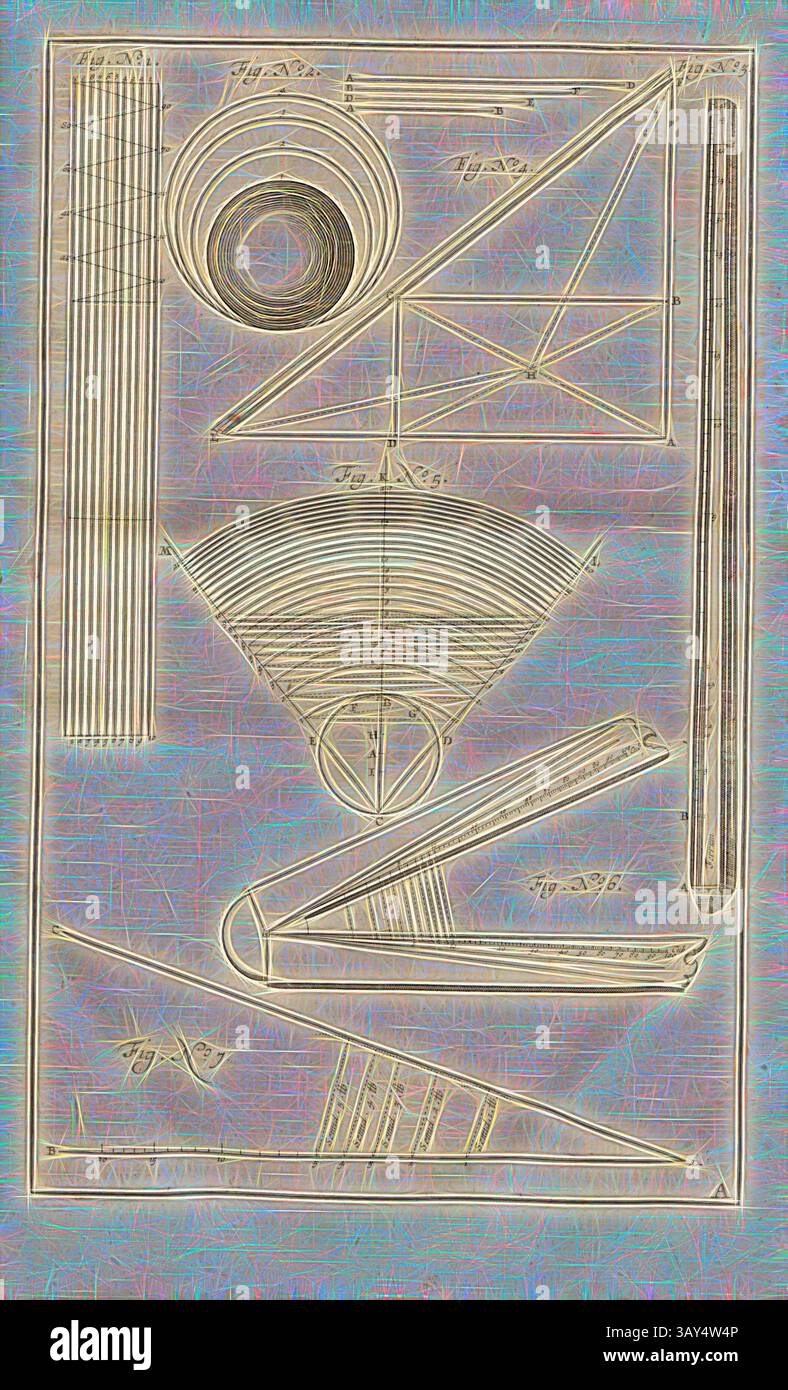 A collection of geometric shapes and lines is arranged in an abstract ...