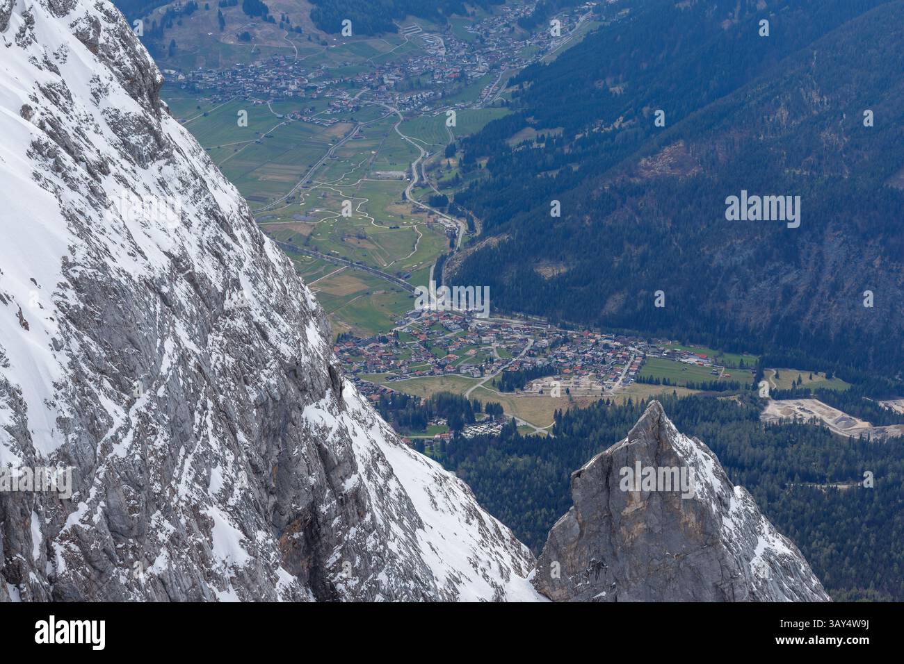 A beautiful view from the Zugspitze summit on the Alps on at spring ...