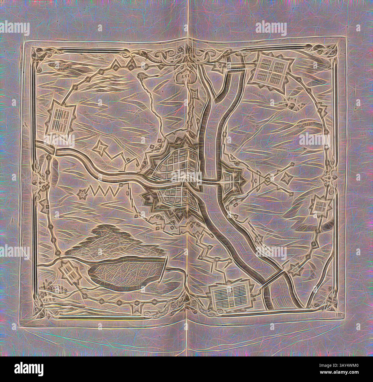 An intricately detailed map showcasing a stylized representation of a ...