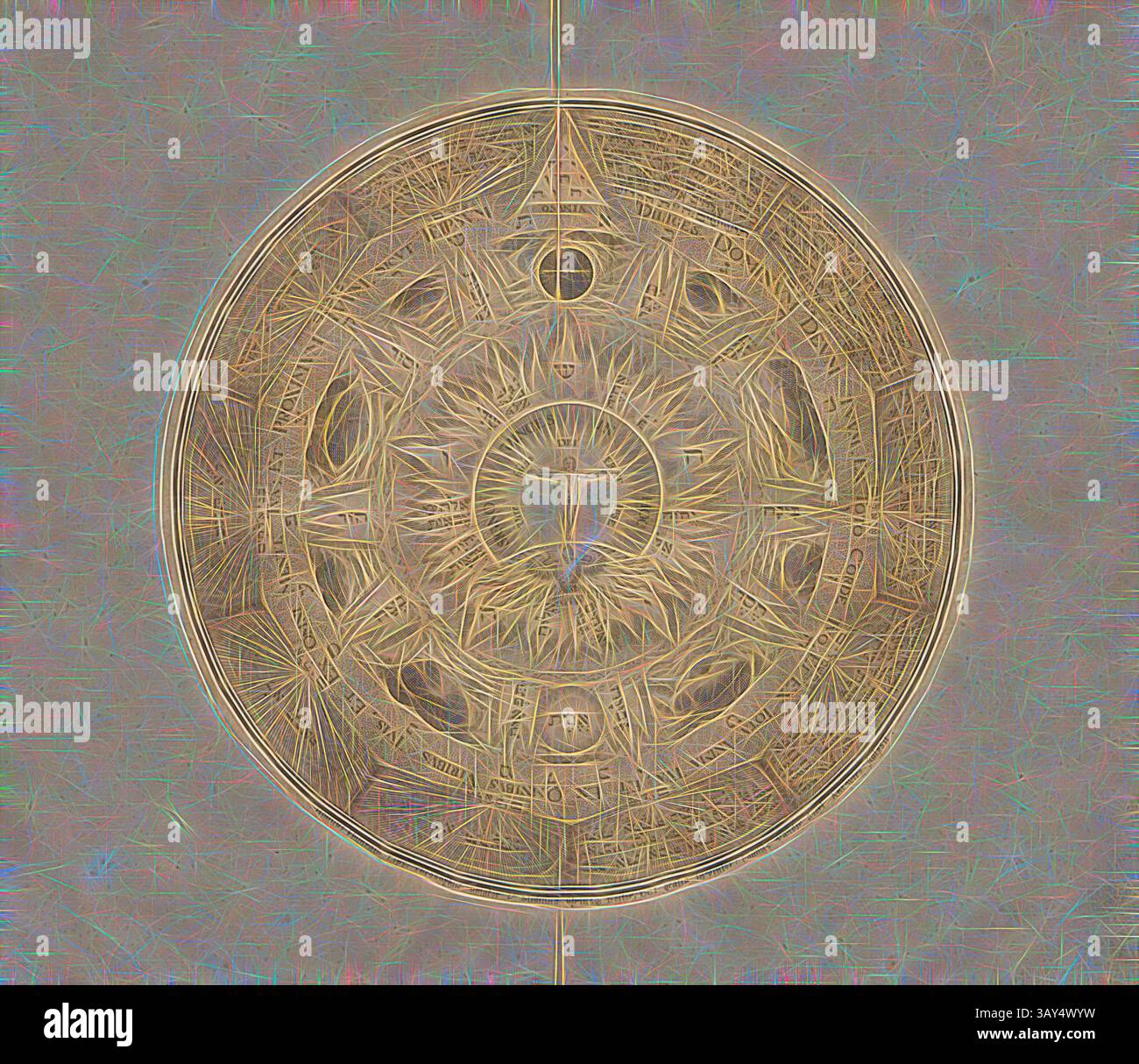 A circular design featuring intricate patterns and a radiant central ...