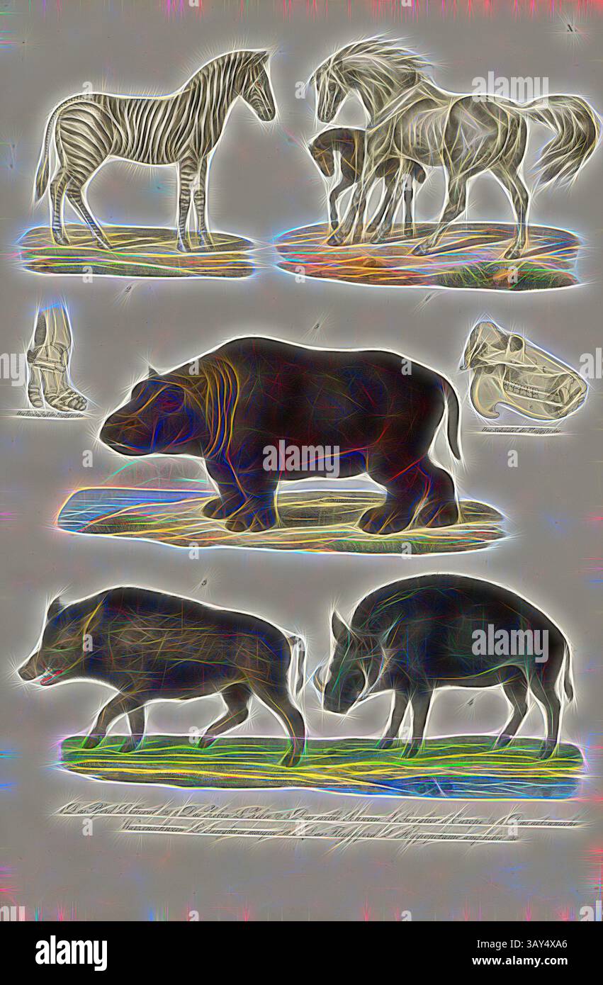 An artistic representation featuring various animals, including zebras ...