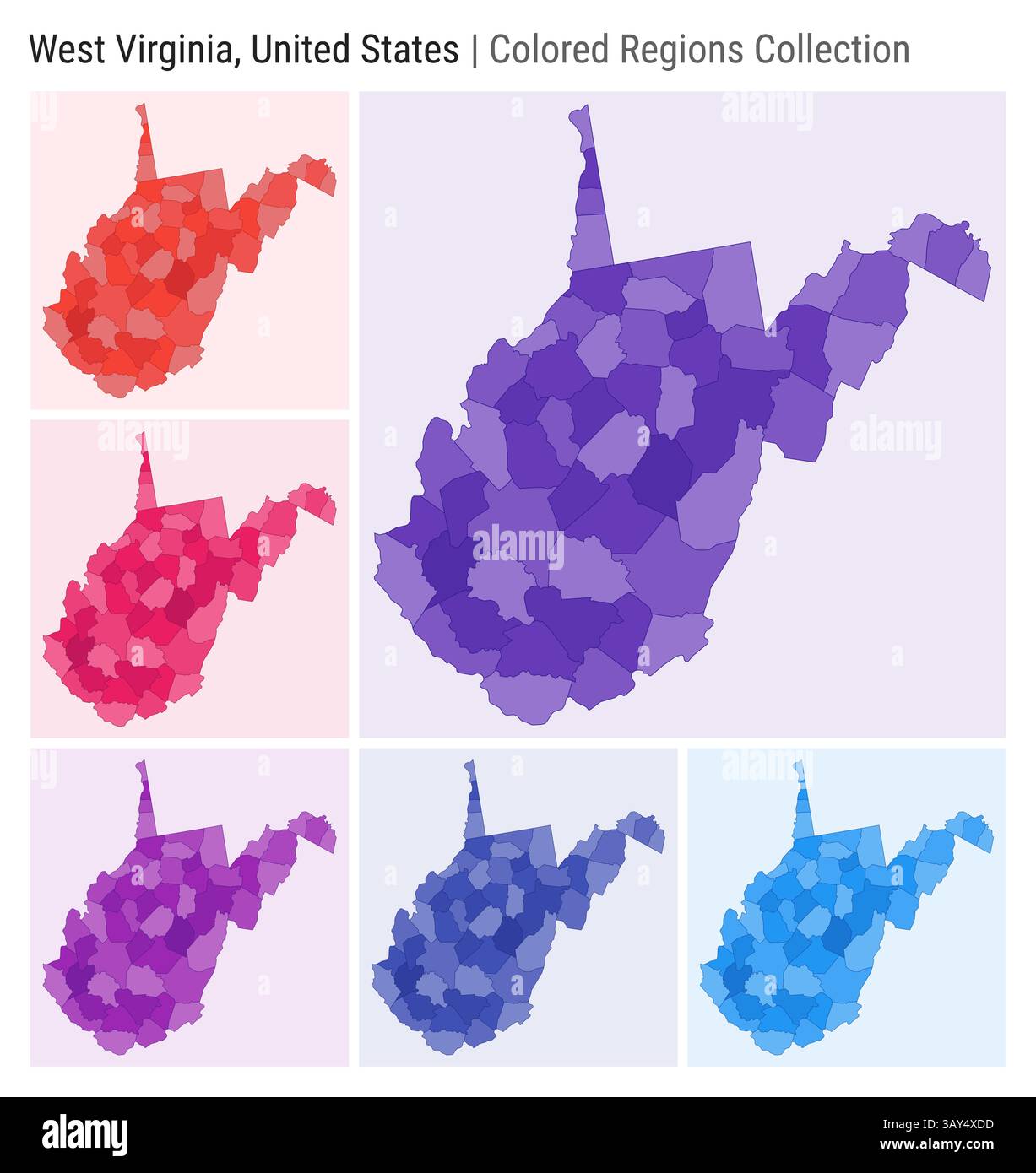 West Virginia, United States. Map collection. State shape. Colored ...