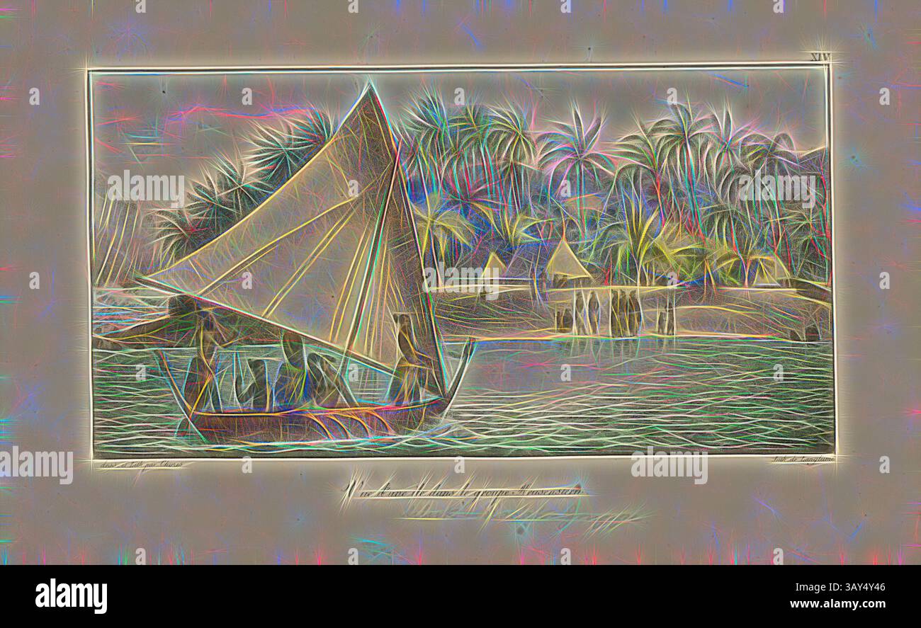 A traditional sailboat glides across tranquil waters, framed by lush ...
