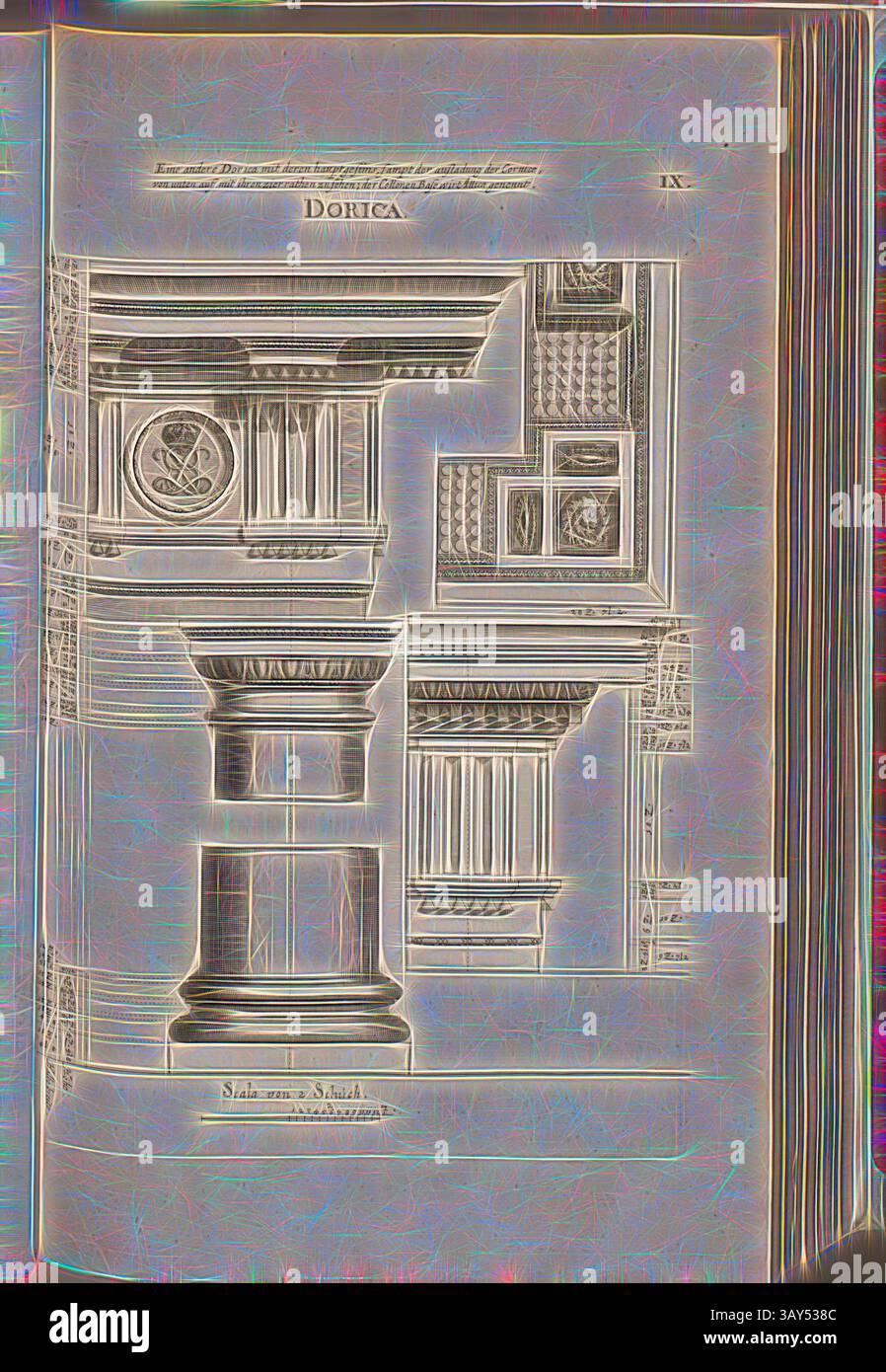 Detailed architectural illustrations featuring Doric columns ...