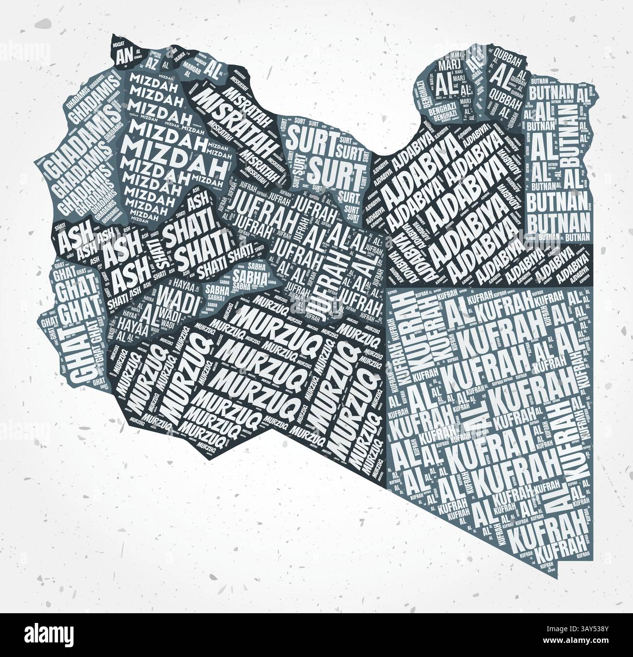 Libya regions word clouds. Country shape on textured background. Libya ...