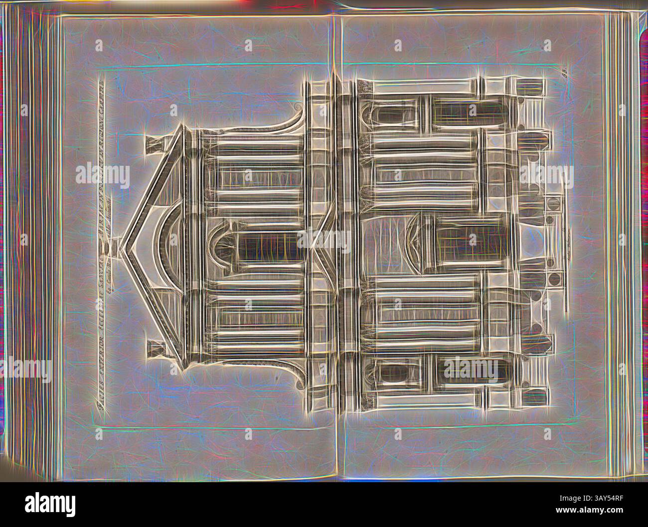 An intricate architectural illustration featuring a detailed facade ...