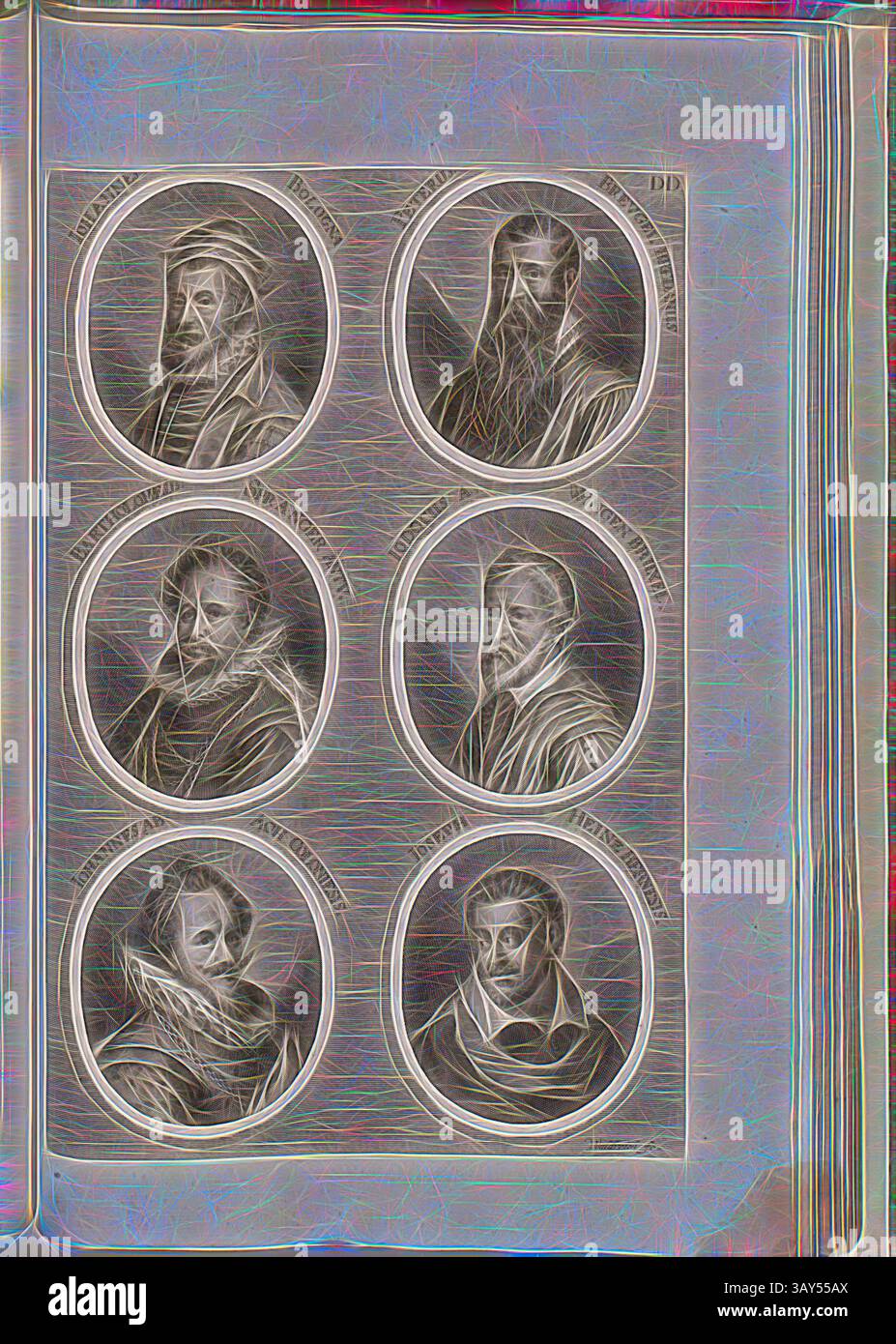 A collection of six portraits depicting distinguished figures, each ...