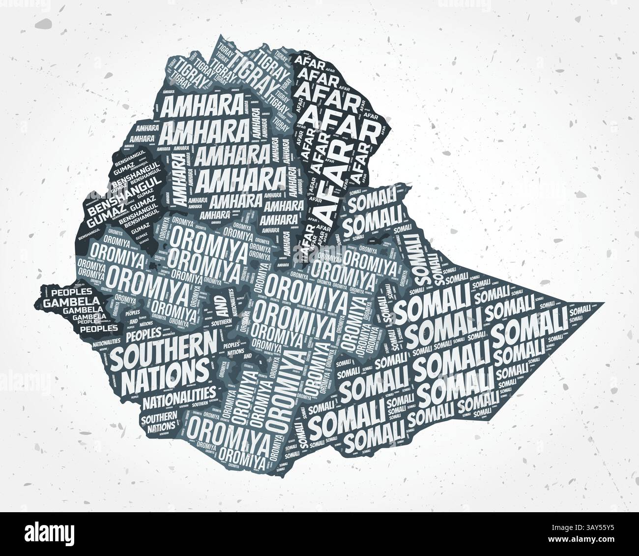 Ethiopia regions word clouds. Country shape on textured background ...