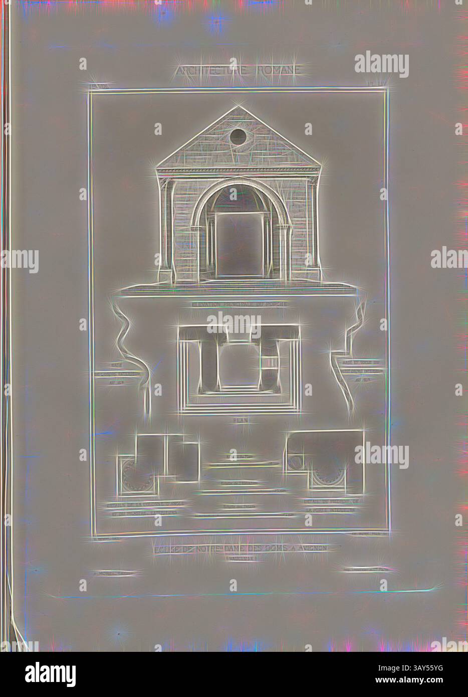 A detailed architectural drawing features a classical structure with ...