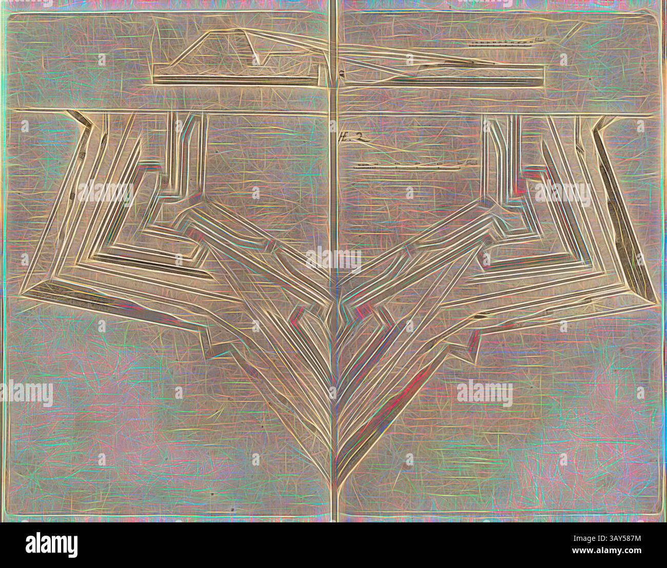 An abstract composition featuring intricate geometric lines that ...