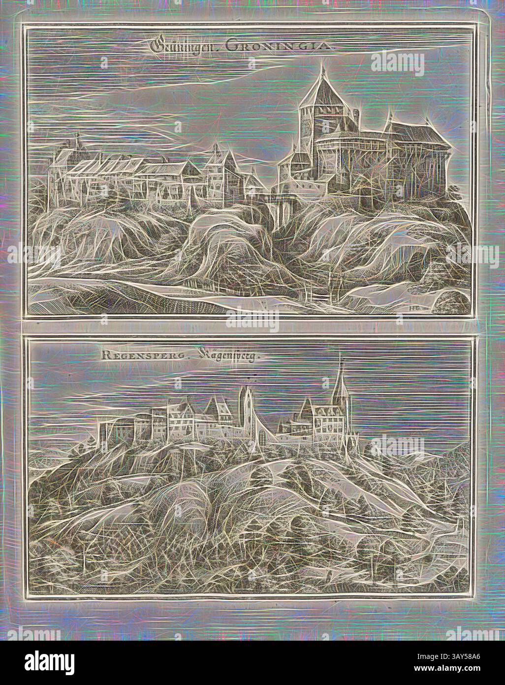 Two historic castle scenes are depicted, showcasing architectural ...