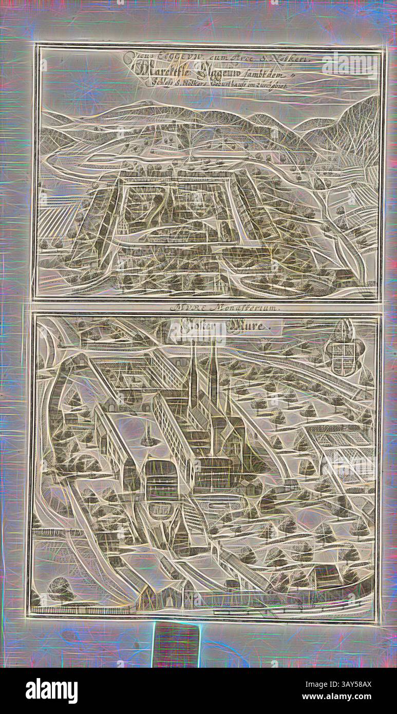 An aerial view of a historical town layout featuring intricate ...