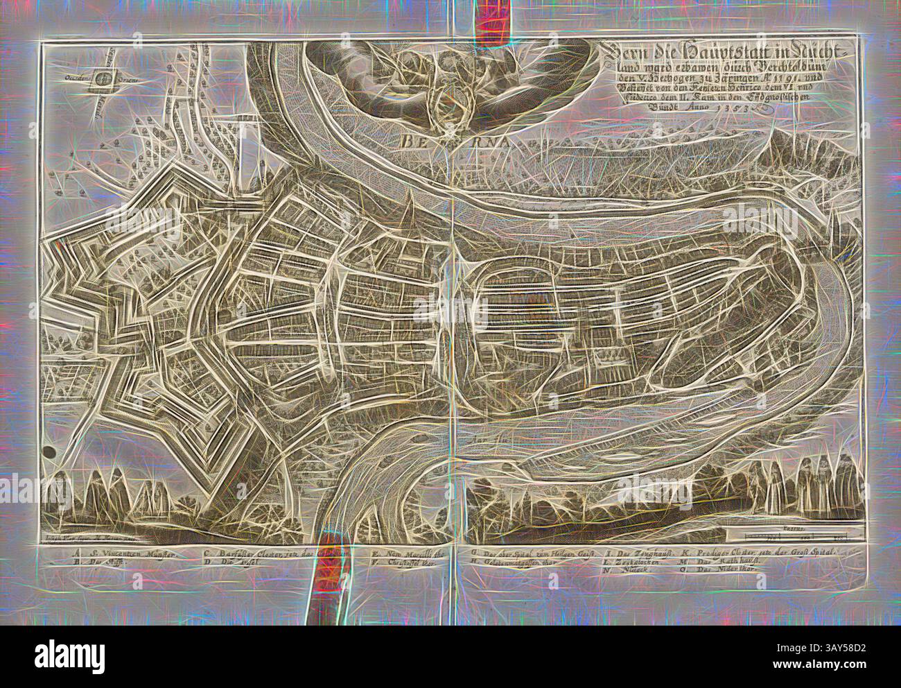 A detailed map illustrating a fortified town, showcasing a complex ...