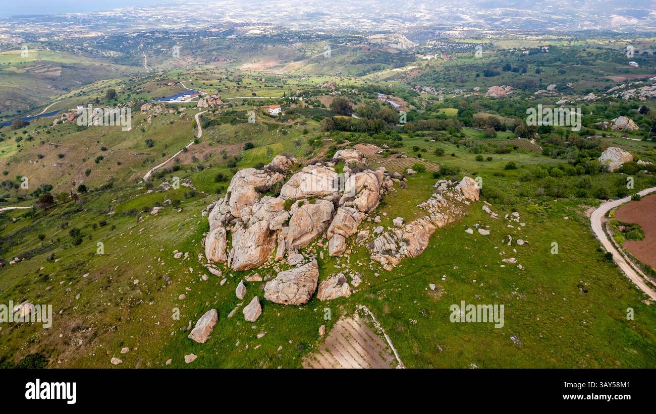 Aerial drone view of the landscape around Drouseia and Akamas heights ...