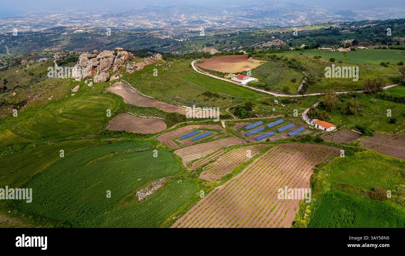 Aerial drone view of the landscape around Drouseia and Akamas heights ...