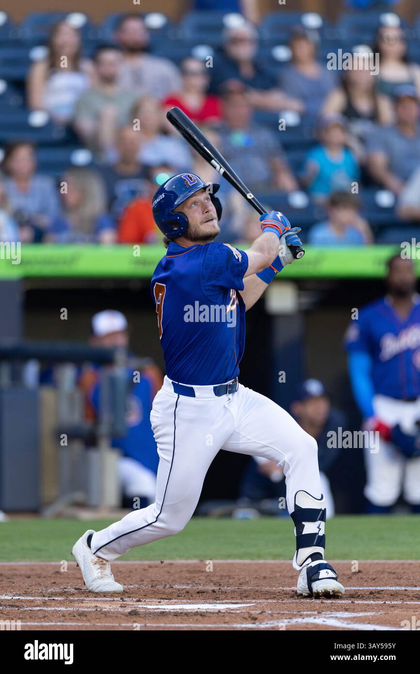 Durham, NC: Durham Bulls designated hitter Dru Baker (9) flies out to ...