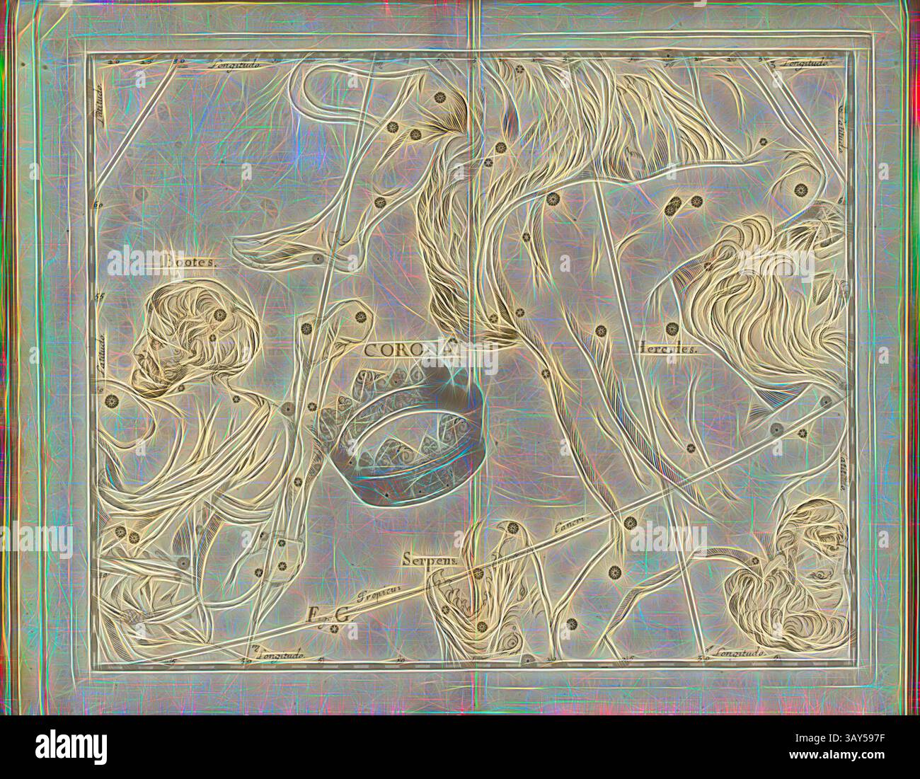 A celestial map showcasing various constellations, including Corona ...