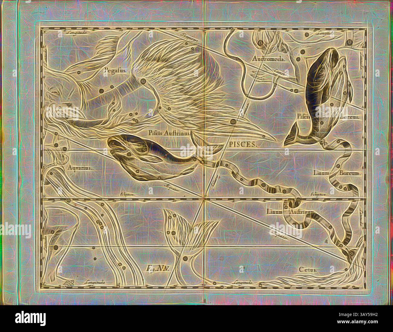 A celestial map depicting the constellation Pisces, showcasing its ...