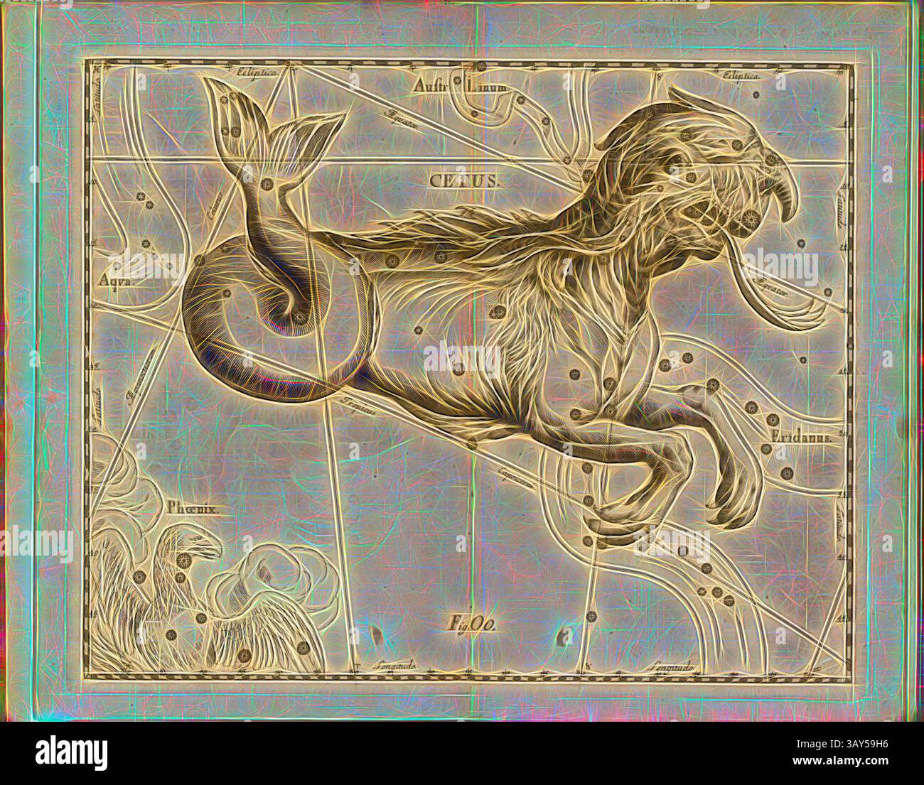 A celestial illustration depicts the constellation Cetus, showcasing a ...