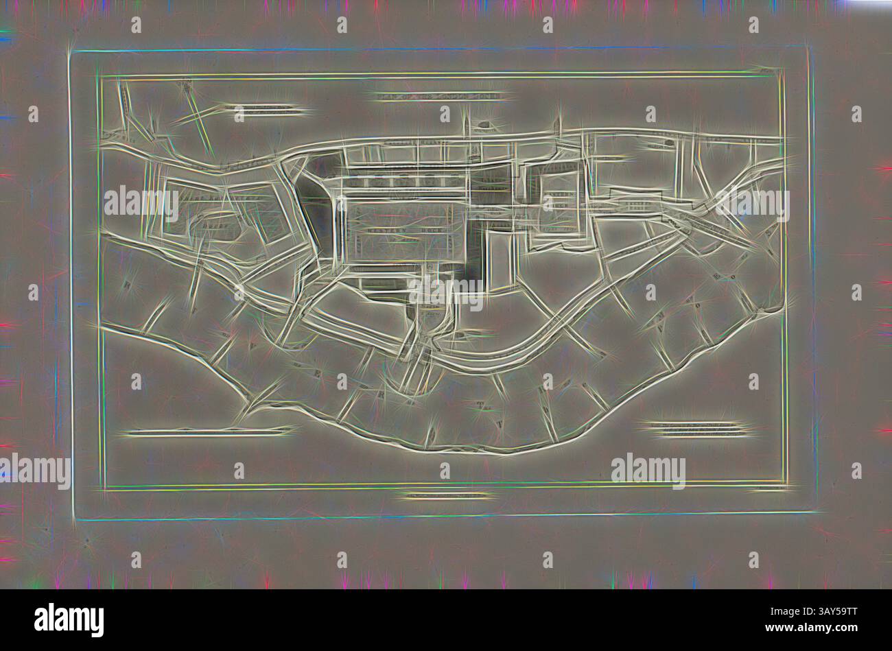 A detailed topographical representation showcases a complex layout of ...