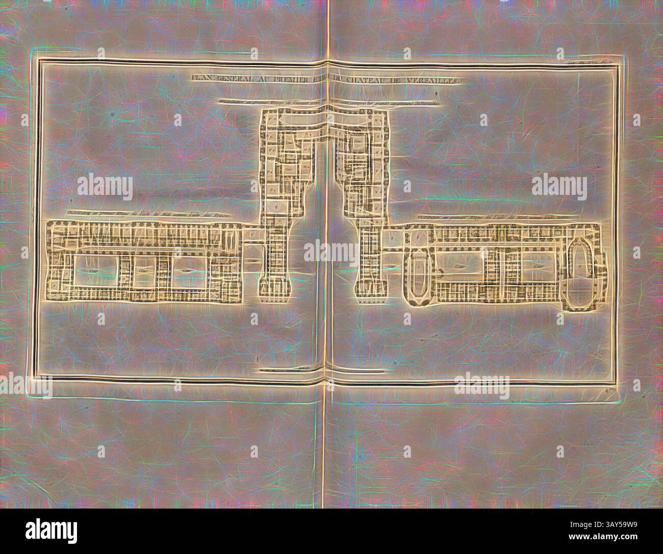 A detailed architectural blueprint depicting a grand structure with ...
