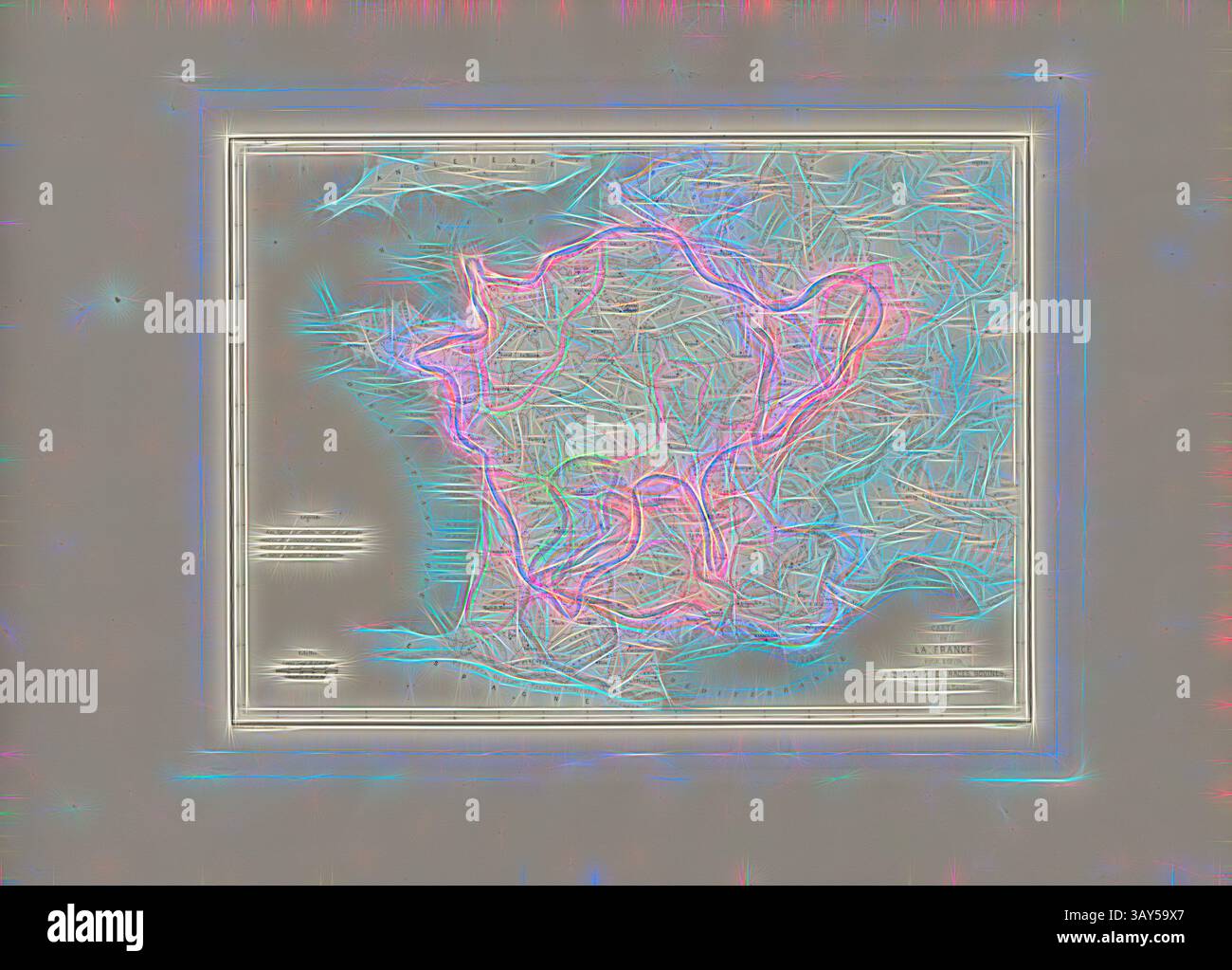A stylized representation of a geographical map, featuring intricate ...