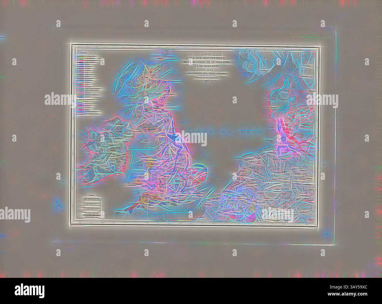 A stylized map of the British Isles, featuring colorful lines and ...