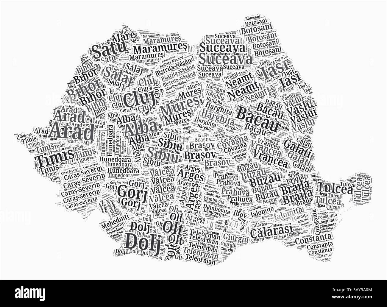 Romania Text Style Regions. Country region names word clouds in ...