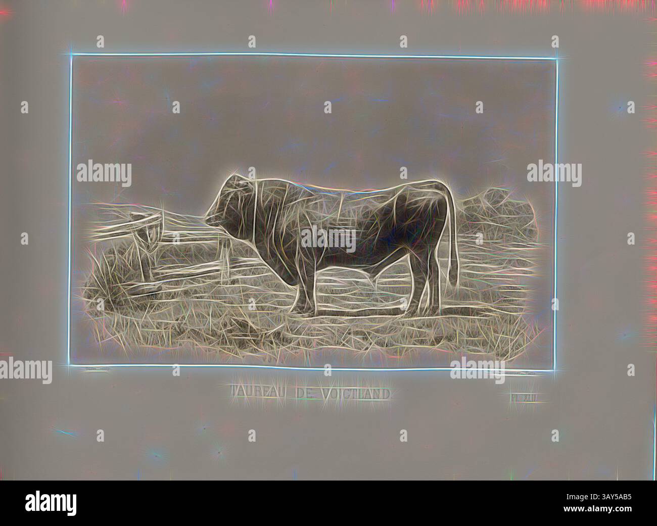 A detailed illustration of a powerful bull stands majestically in a ...
