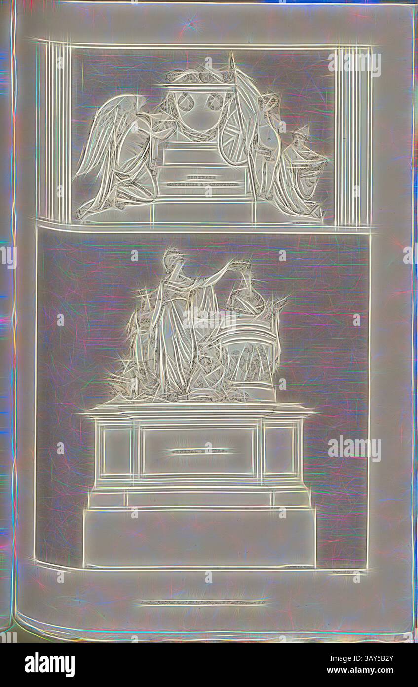 A detailed depiction of two ornate reliefs featuring allegorical ...