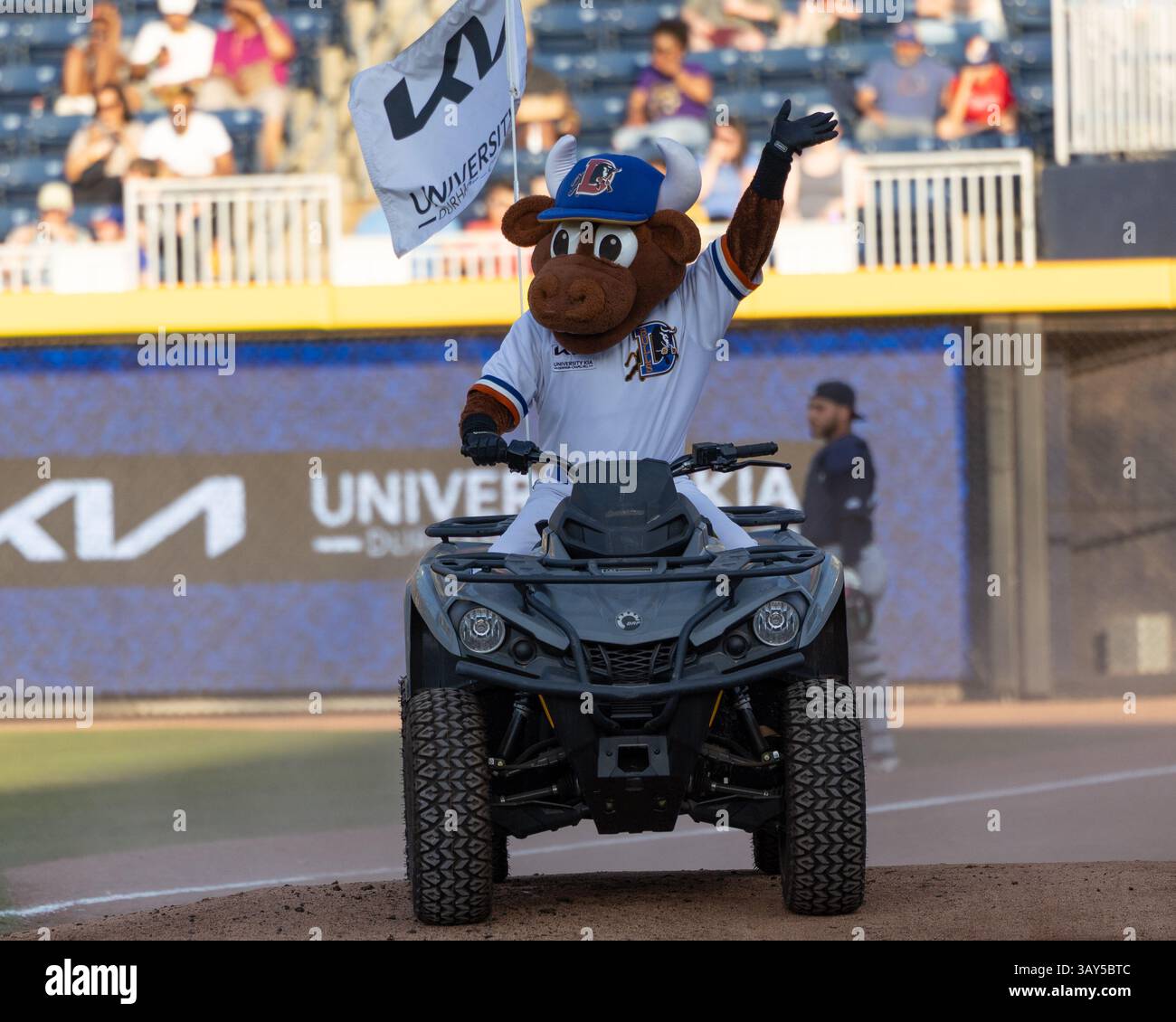 Durham, USA. 18th Apr, 2025. Durham, NC: Durham Bulls mascot Wool E ...