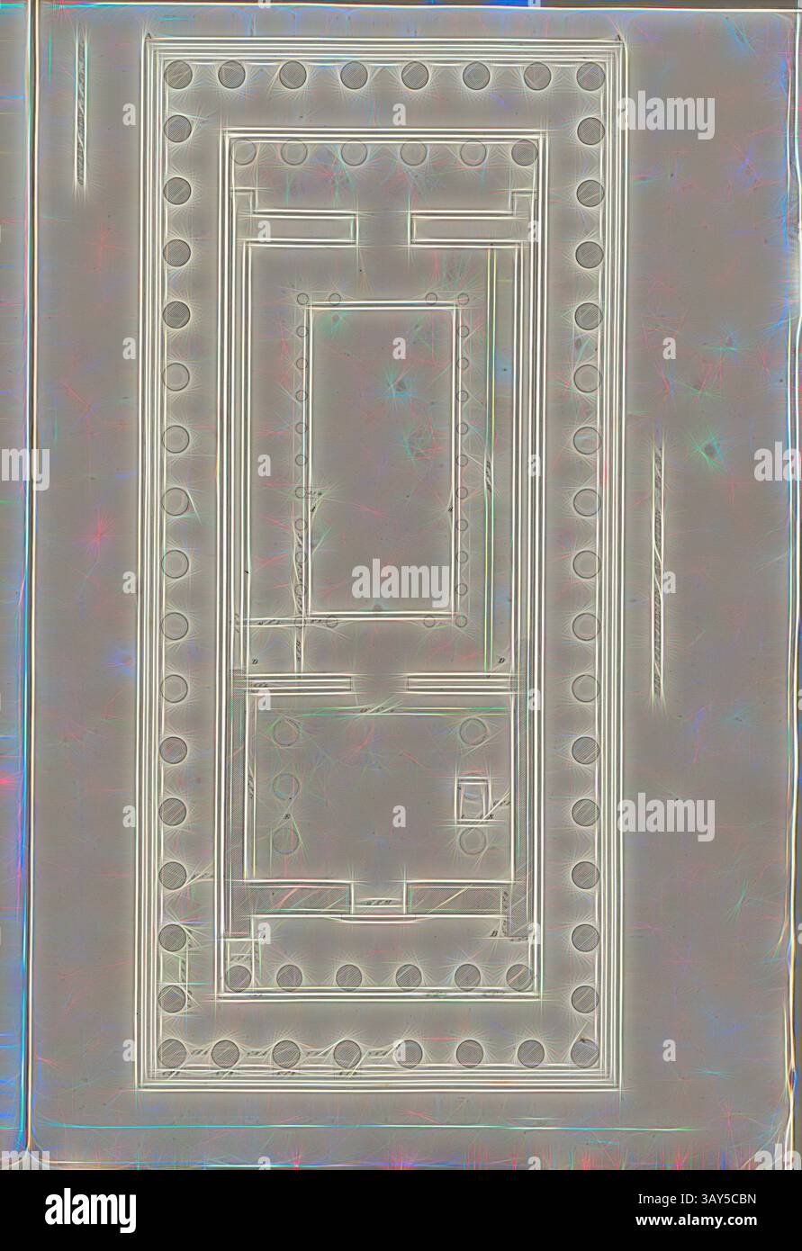 A detailed architectural blueprint showcasing a rectangular layout with ...