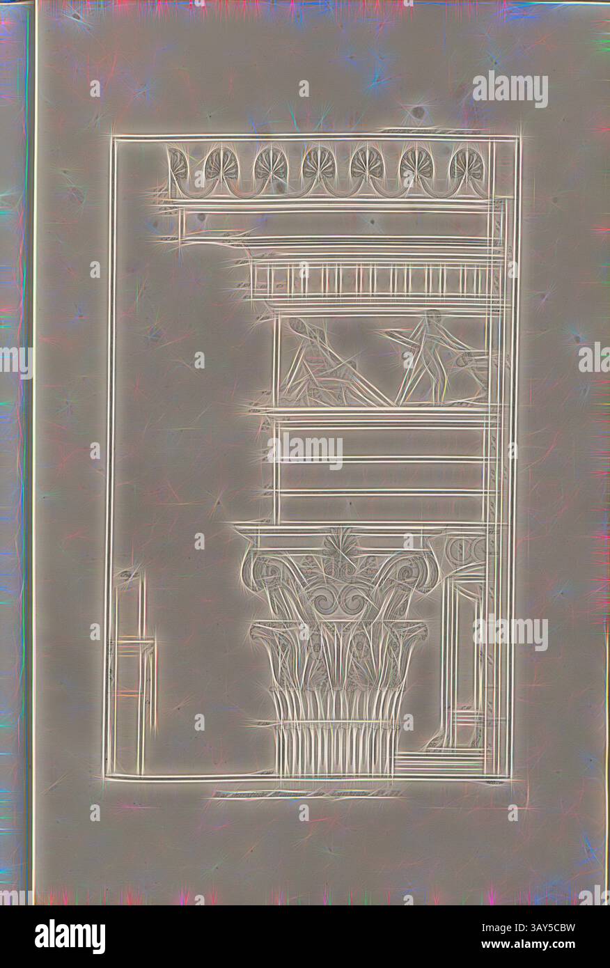 An abstract representation of an ornate architectural design featuring ...