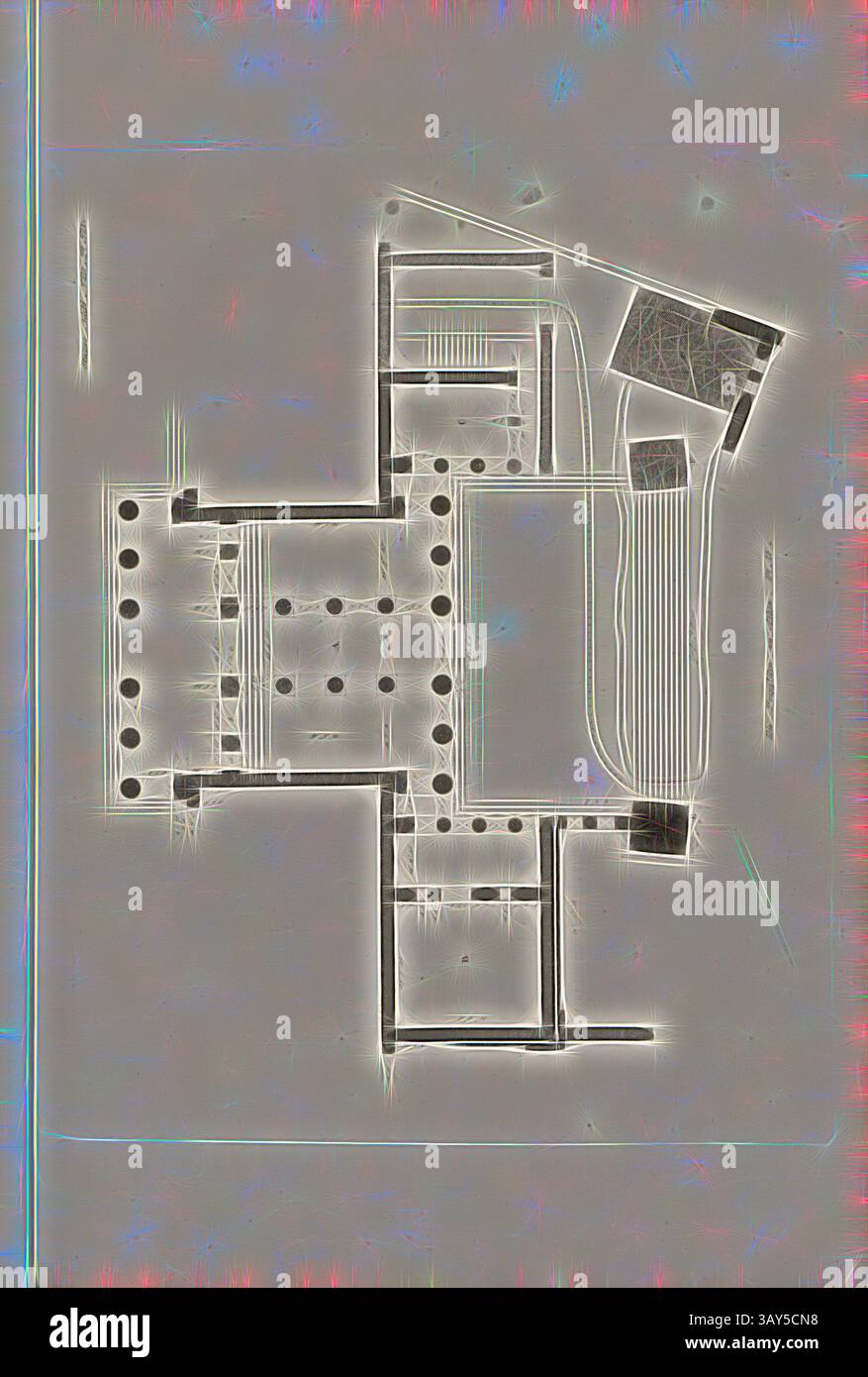 A detailed blueprint featuring an intricate layout of interconnected ...