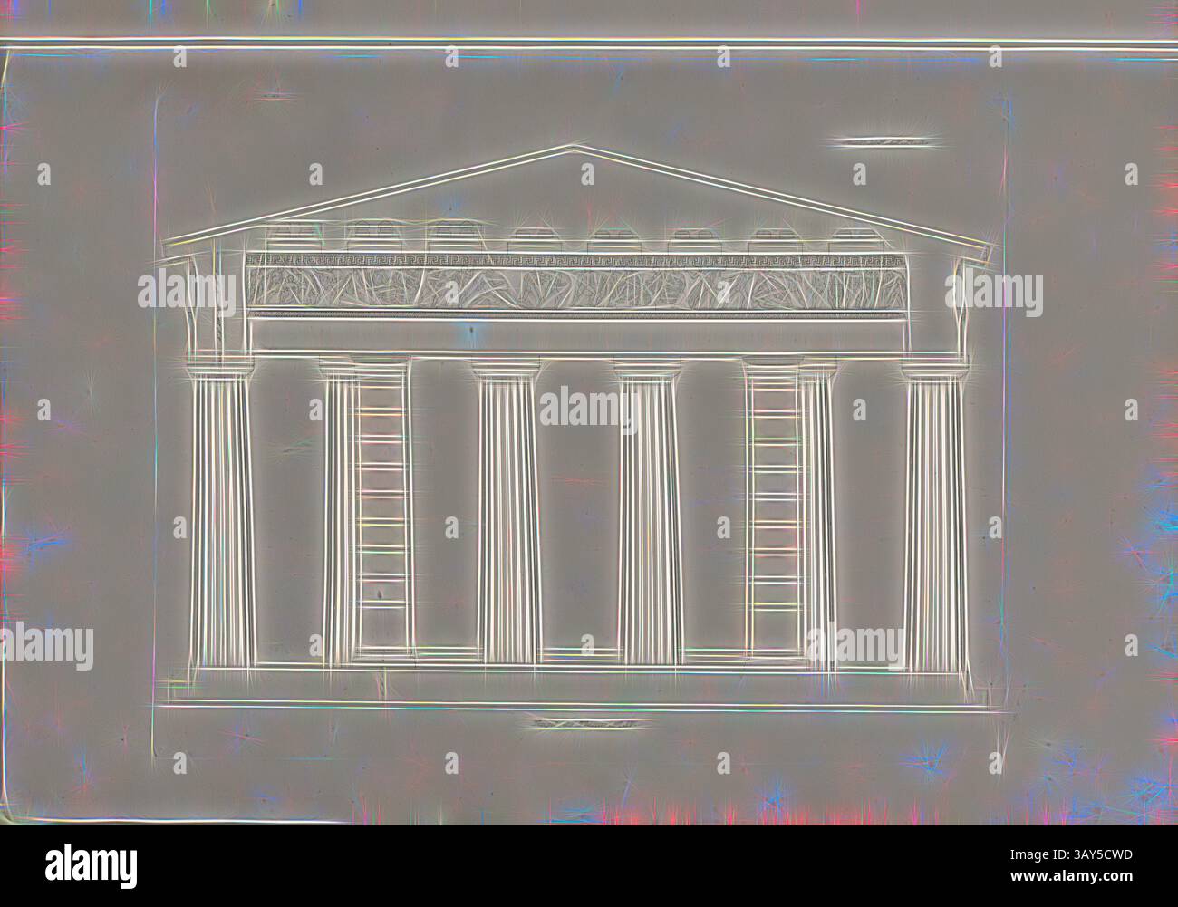 A classical temple design featuring tall columns and a decorative ...