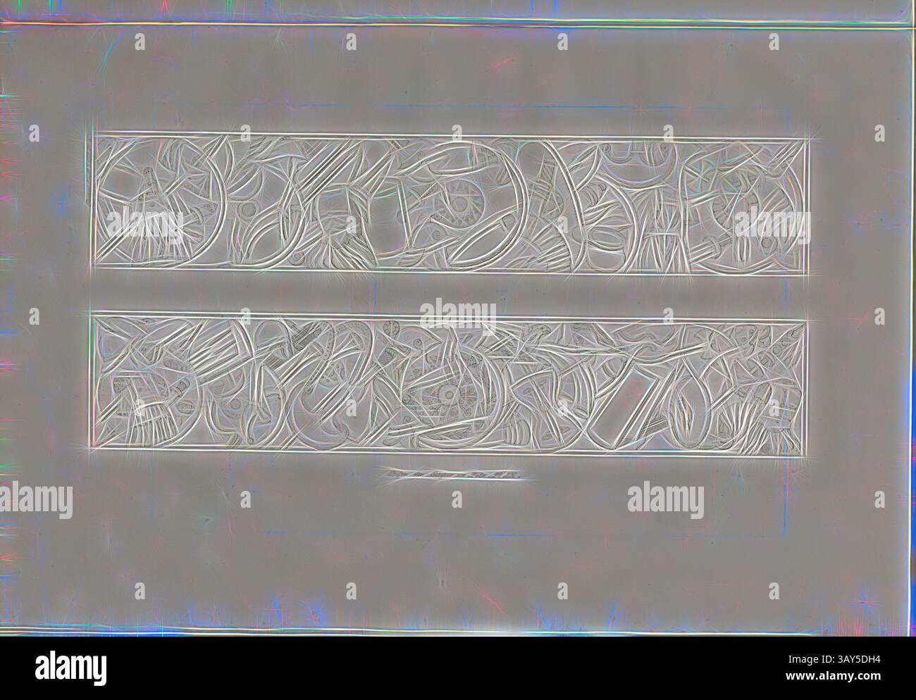 A complex arrangement of intertwining lines and shapes creates an ...
