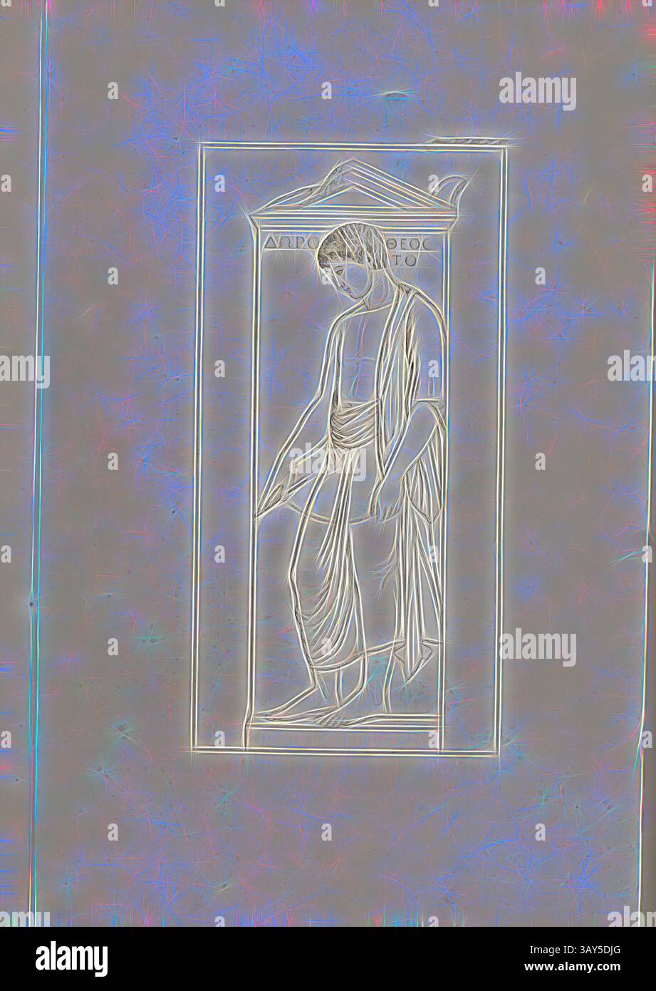 A stylized depiction of a figure, draped in robes, with a gentle ...