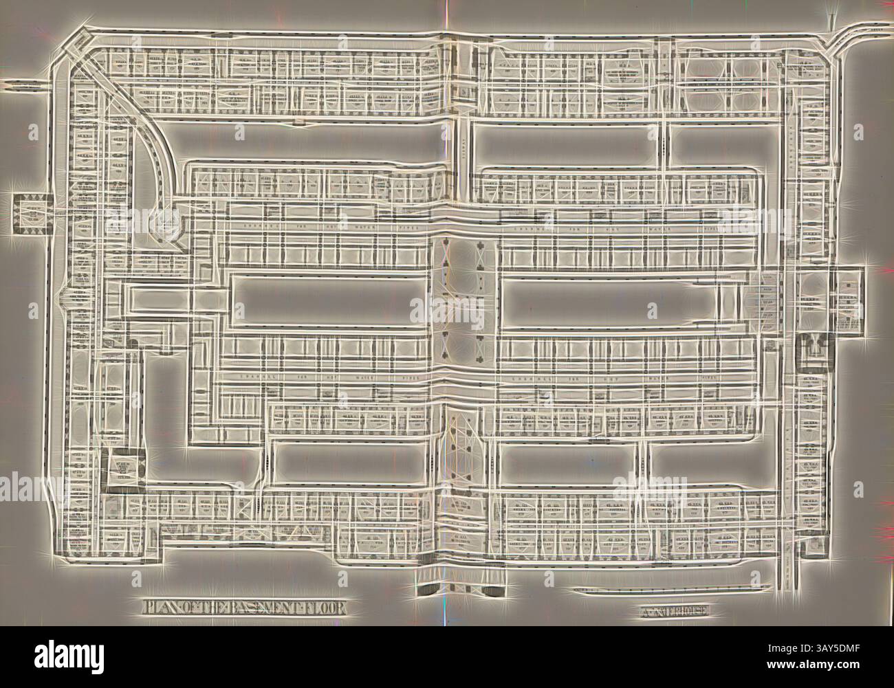 A detailed, vintage map featuring a grid layout of streets and blocks ...