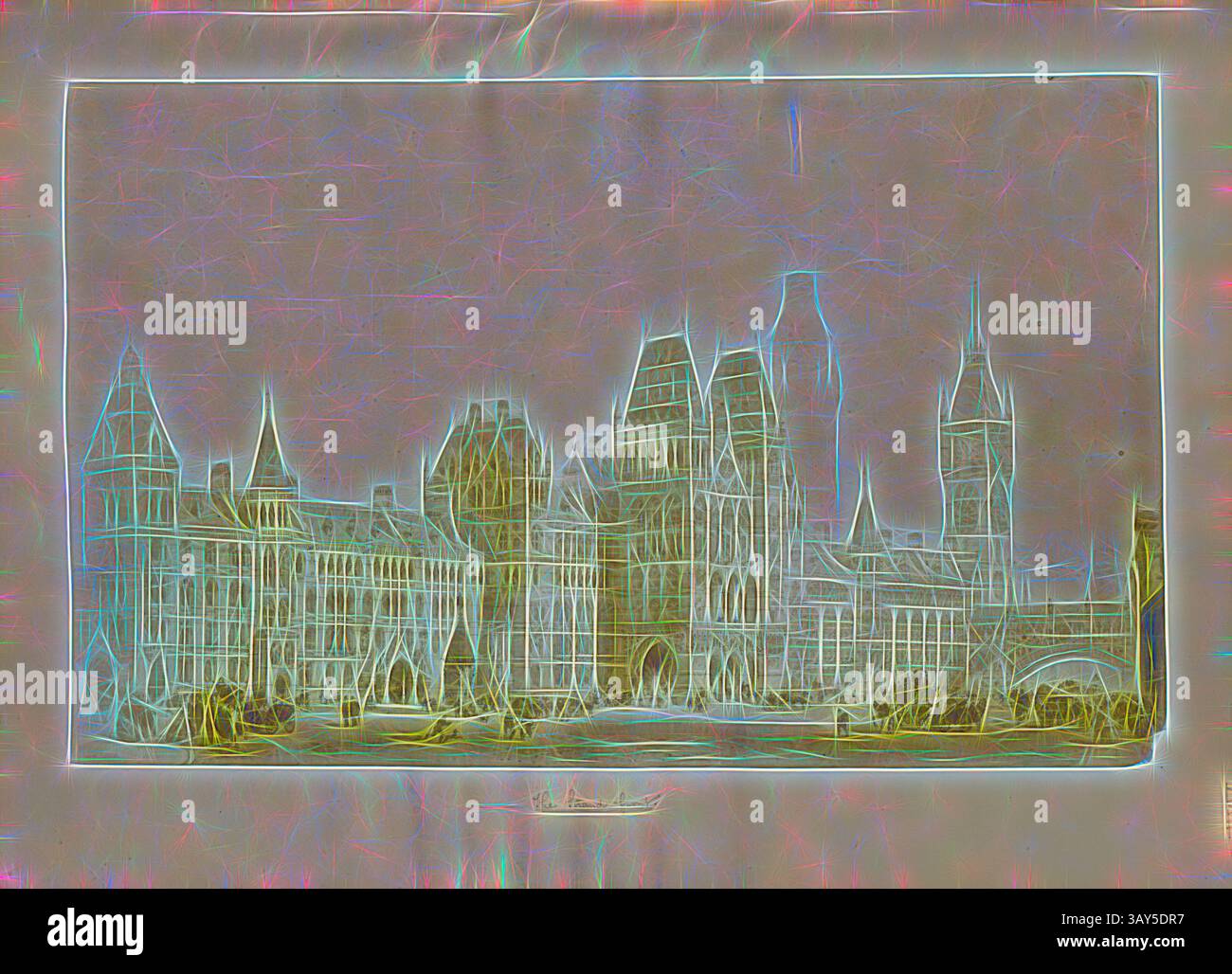 A stylized depiction of a grand architectural landscape, showcasing ...